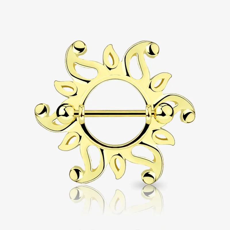 Mamilo Escudo Tribal Redemoinho em Aço Dourado Feminino