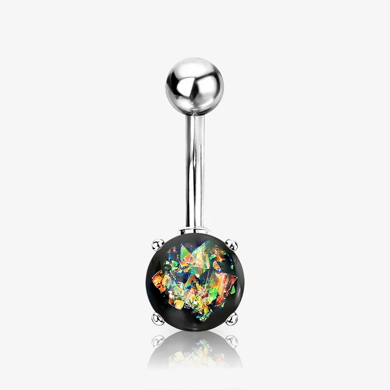 Piercing umbigo pedra com brilho opala dark exclusivo