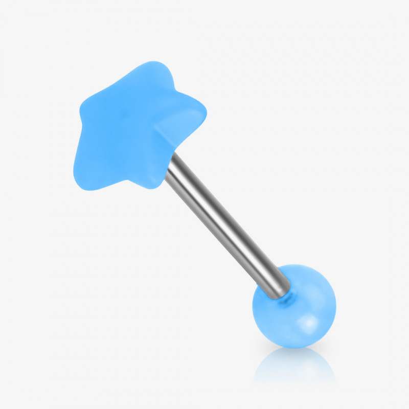 Piercing Língua Prateado Estrela com detalhe acrílico